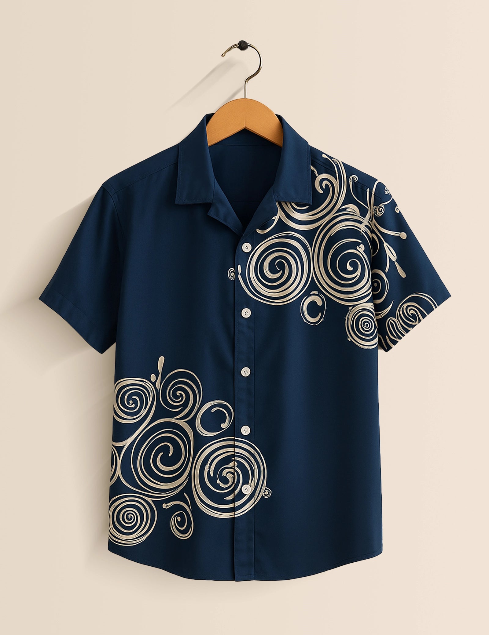 Men's Navy Blue Swirl Pattern - Printed Half Sleeve Shirt - XPST – Vestro